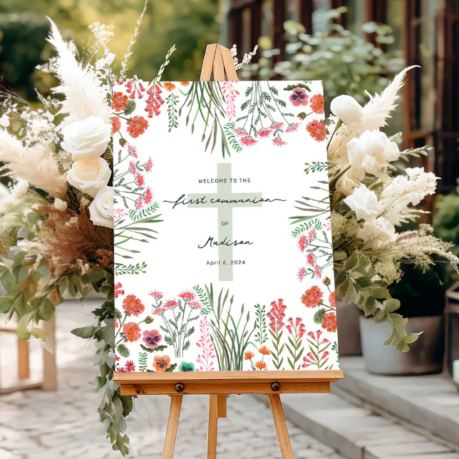 Colorful Wildflower First Holy Communion Foam Board | Zazzle