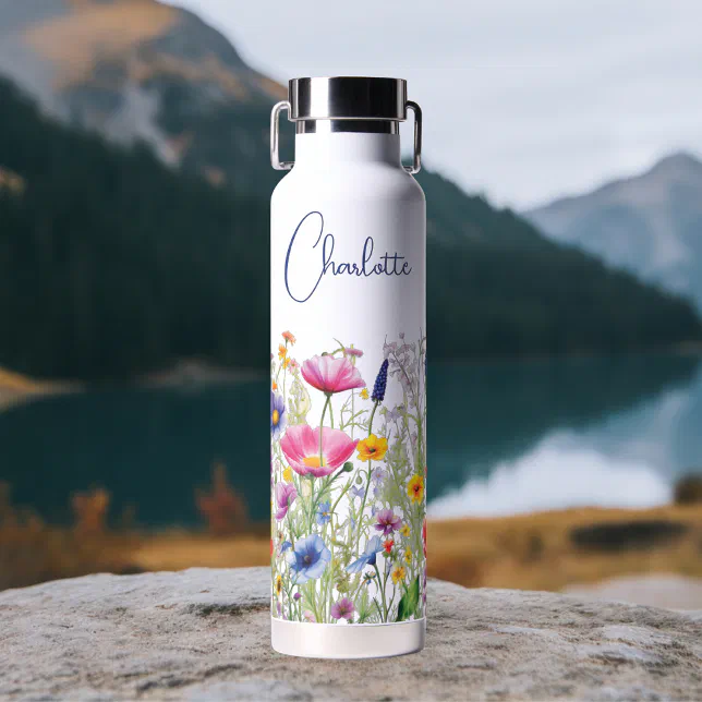 Colorful Wildflower Floral Personalized Name Water Bottle | Zazzle