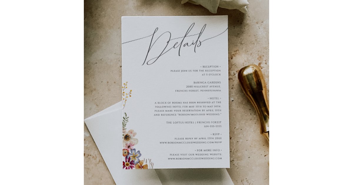 Colorful Wildflower | Garden Details Enclosure Card | Zazzle