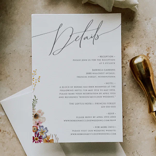 Colorful Wildflower | Garden Details Enclosure Card | Zazzle