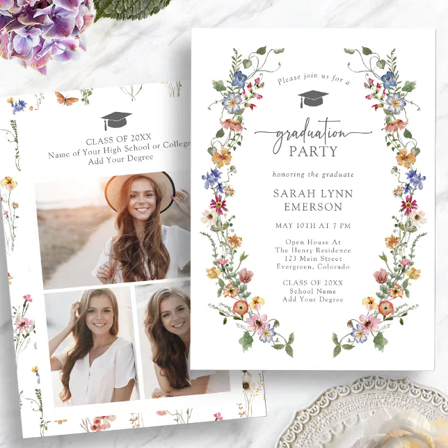 Colorful Wildflower Graduation Party Invitation | Zazzle