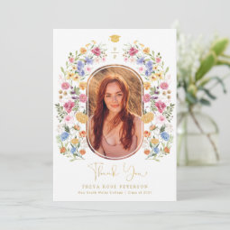 Colorful Wildflower Graduation Photo Thank You Card | Zazzle