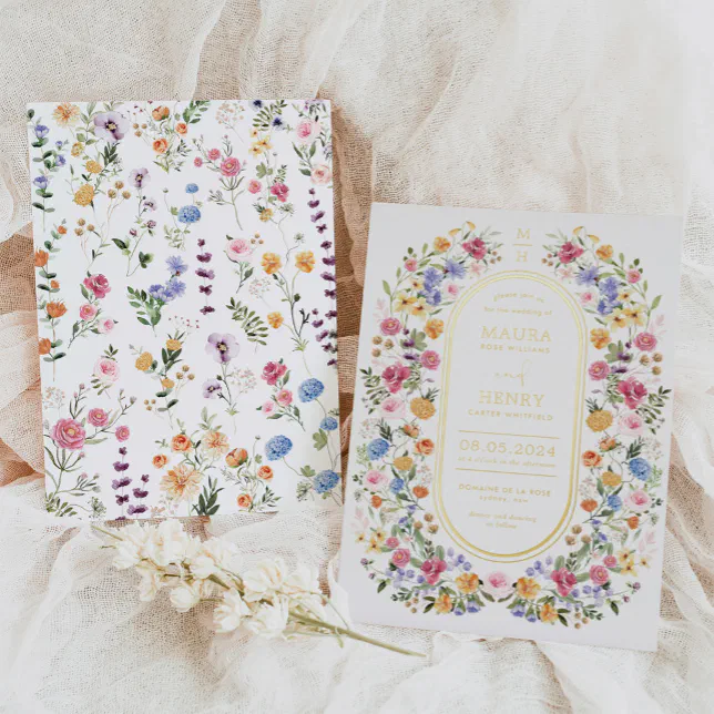 Colorful Wildflower Meadow Garden Flowers Wedding Foil Invitation | Zazzle