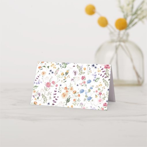 Colorful Wildflower Meadow Spring Garden Wedding Place Card | Zazzle