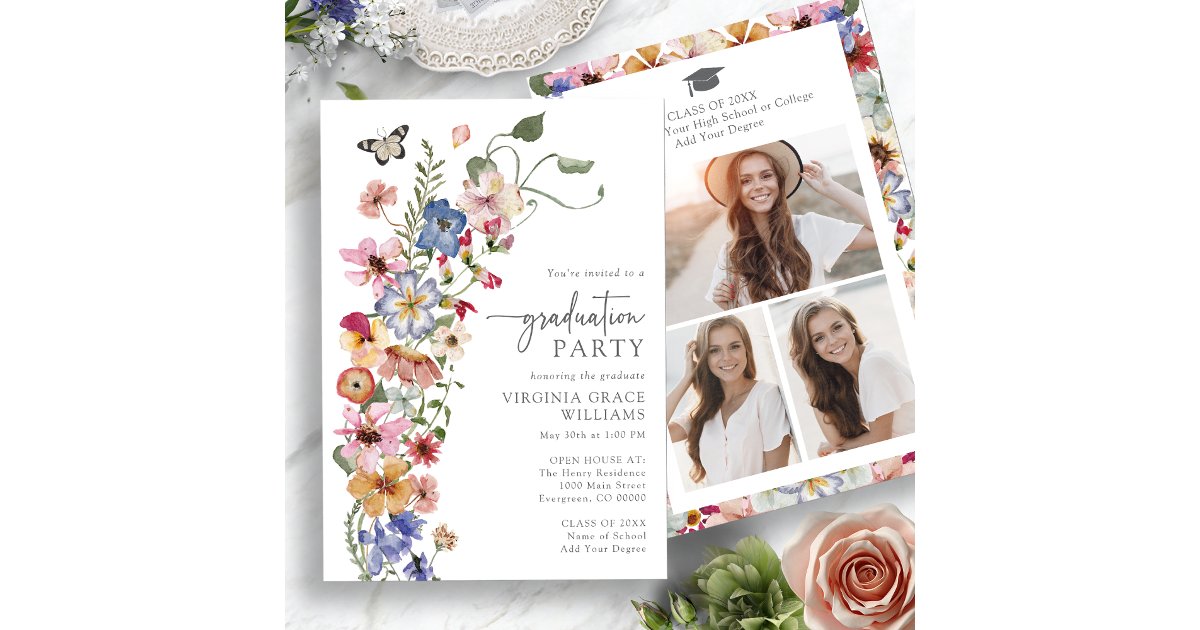 Colorful Wildflower Photo Graduation Invitation | Zazzle