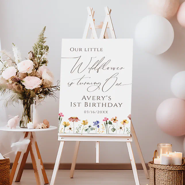 Colorful Wildflower Turning One Birthday Sign | Zazzle