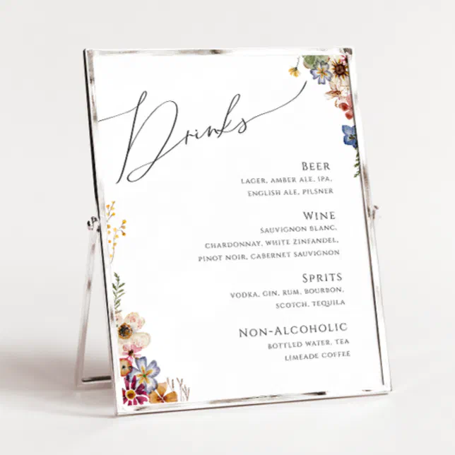 Colorful Wildflower | Wedding Drinks Menu Sign | Zazzle