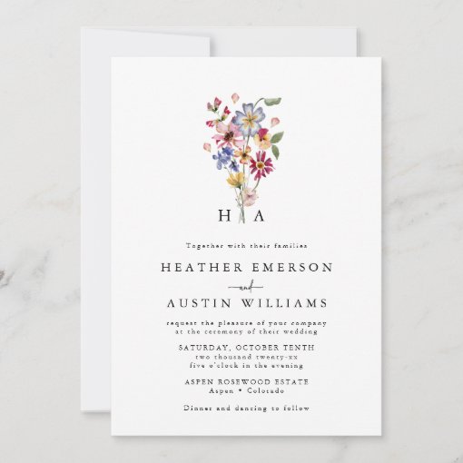 Colorful Wildflower Wedding Invitation | Zazzle