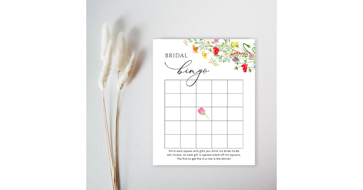 Colorful wildflowers bridal shower bingo game | Zazzle
