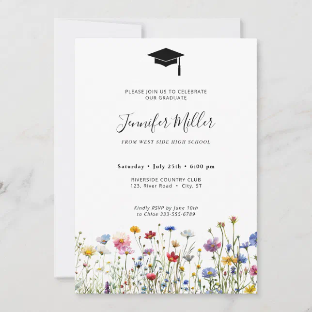 Colorful wildflowers Graduation Party Photo Holiday Card | Zazzle