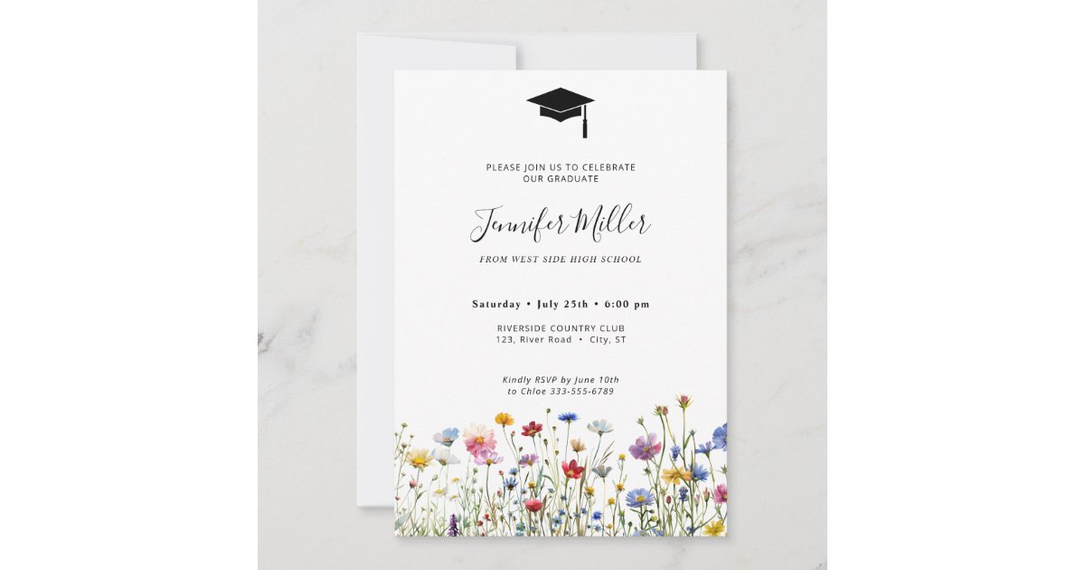 Colorful wildflowers Graduation Party Photo Holiday Card | Zazzle