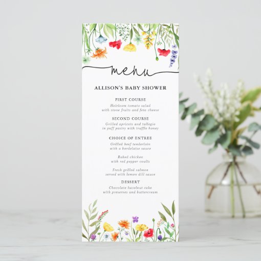 Colorful wildflowers spring baby shower menu | Zazzle