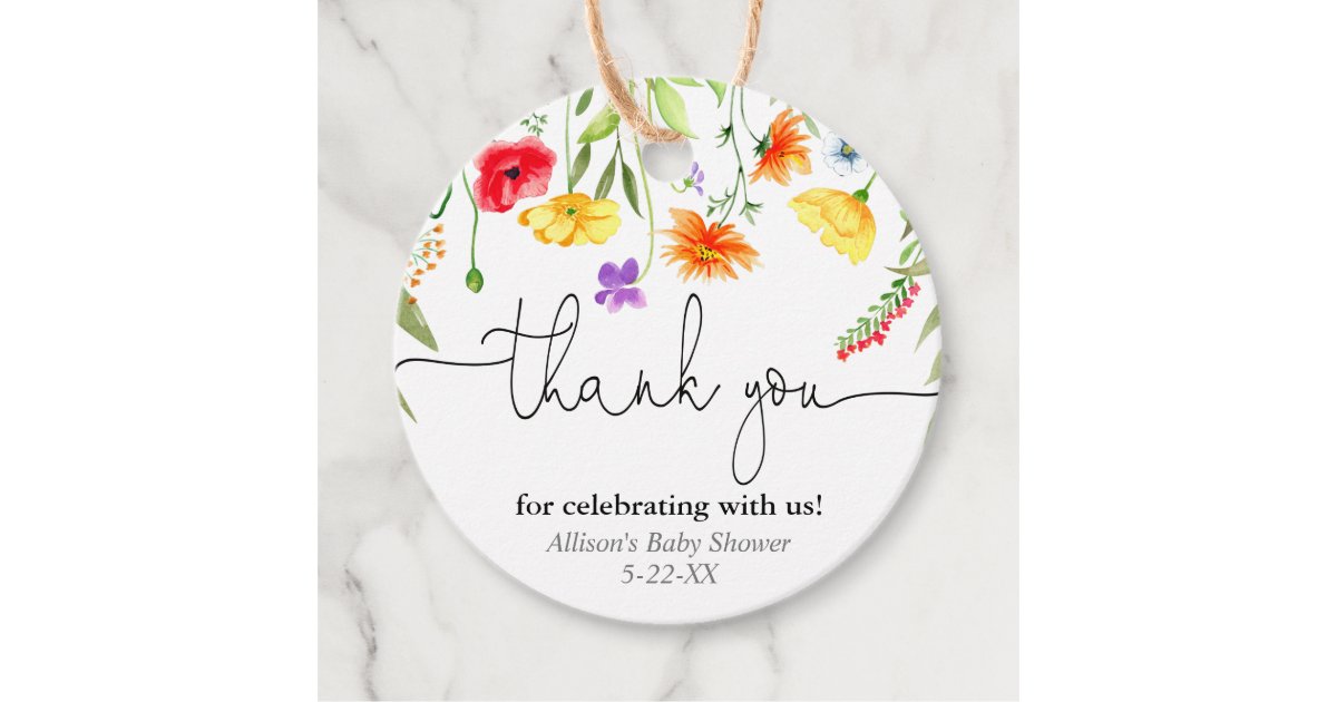 Colorful wildflowers spring thank you favor tags | Zazzle