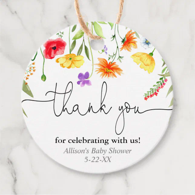 Colorful wildflowers spring thank you favor tags | Zazzle