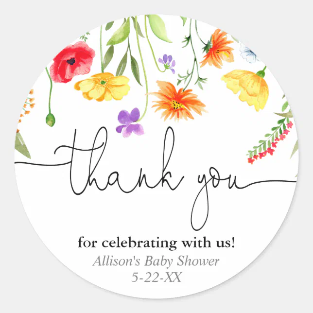 Colorful wildflowers spring thank you stickers | Zazzle