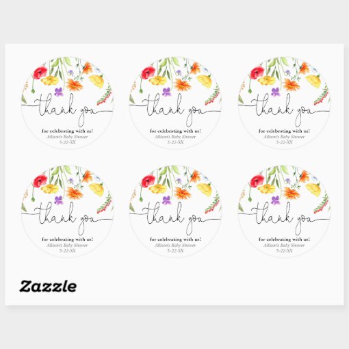 Colorful wildflowers spring thank you stickers | Zazzle
