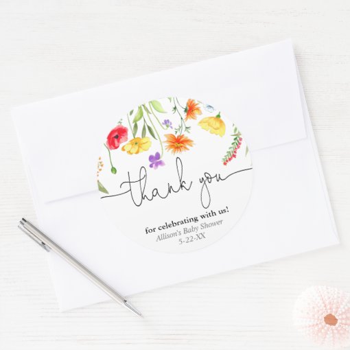 Colorful wildflowers spring thank you stickers | Zazzle