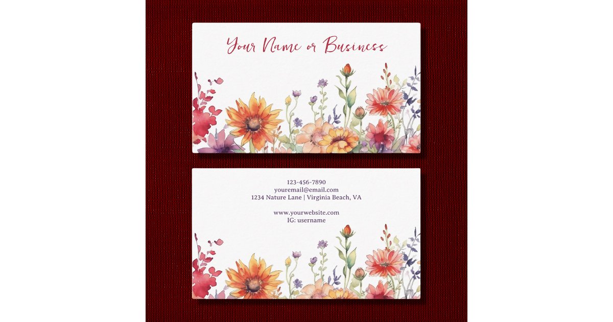Colorful Wildflowers Vibrant Flower Garden Floral Business Card | Zazzle