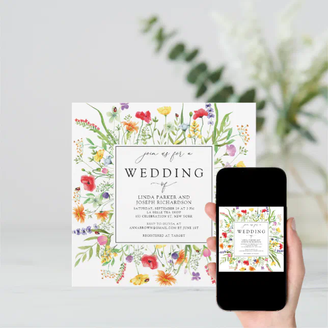 Colorful Wildflowers Wedding Invitation | Zazzle