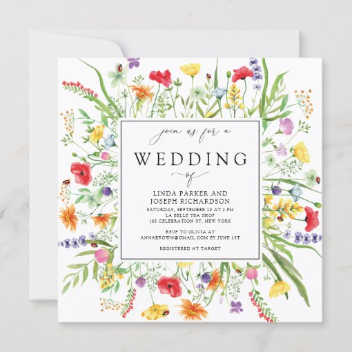 Colorful Wildflowers Wedding Invitation | Zazzle