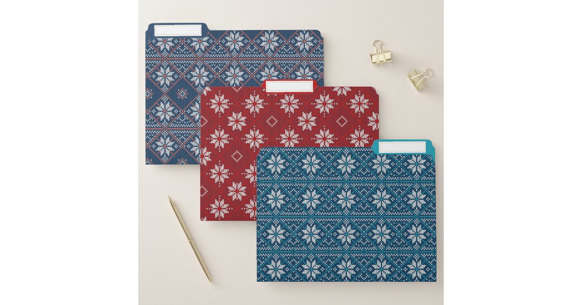 Colorful Winter Snowflakes Knitted Christmas File Folder | Zazzle