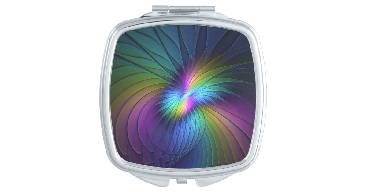 Colorful With Blue Modern Abstract Fractal Art Compact Mirror | Zazzle