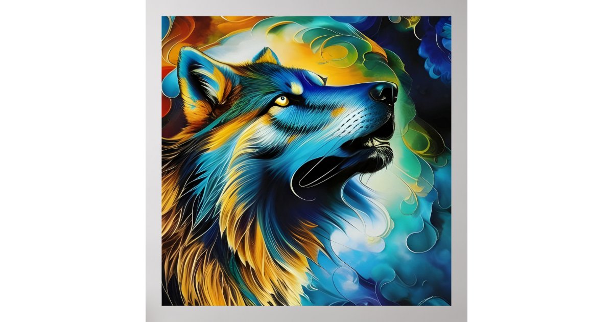 Colorful Wolf Howl Poster | Zazzle