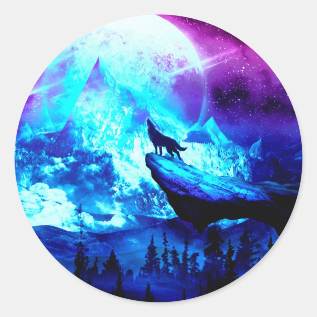 Colorful wolf howling classic round sticker | Zazzle