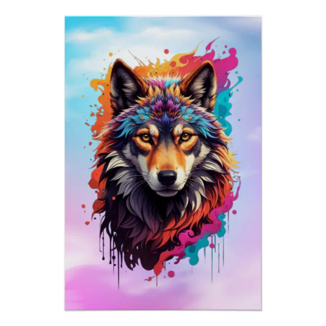 Colorful Wolf Portrait Abstract Animal Art-87694 Poster | Zazzle