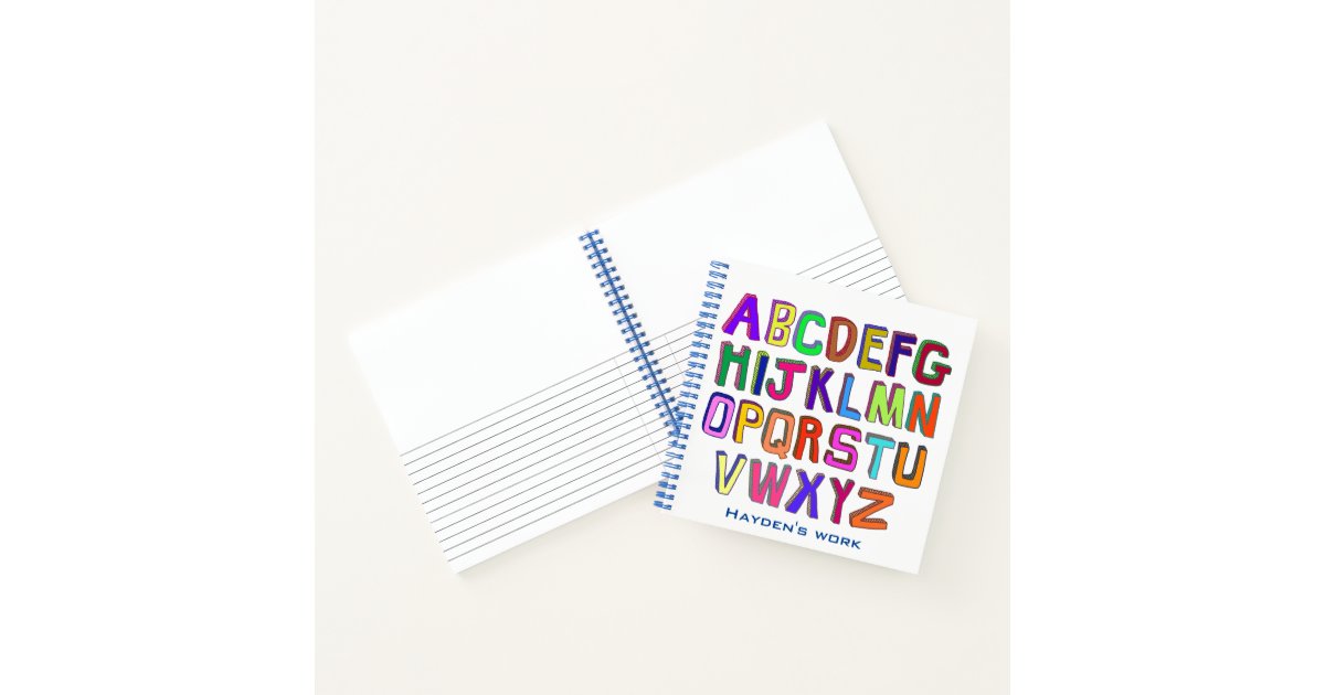 Colorful Wonky Alphabet Letters Personalised Kids Notebook | Zazzle