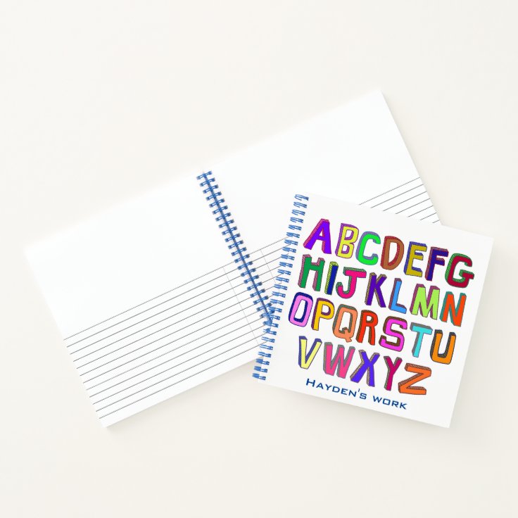 Colorful Wonky Alphabet Letters Personalised Kids Notebook | Zazzle