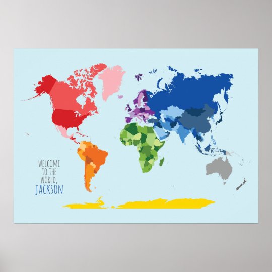 Colorful World Map Personalized Poster | Zazzle.com