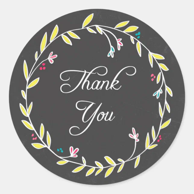 Colorful Wreath Chalkboard Thank You Stickers | Zazzle