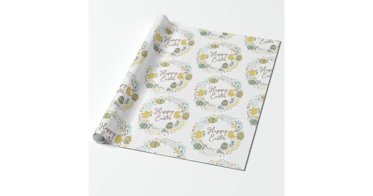 Colorful Wreath of Joyful Chicks Eggs and Greeting Wrapping Paper | Zazzle