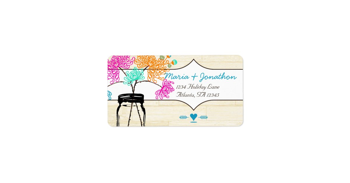 Colorful Zinnia Mason Jar Wild Flower Wedding Label | Zazzle