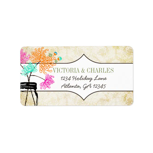 Colorful Zinnia Mason Jar Wild Flower Wedding Label | Zazzle