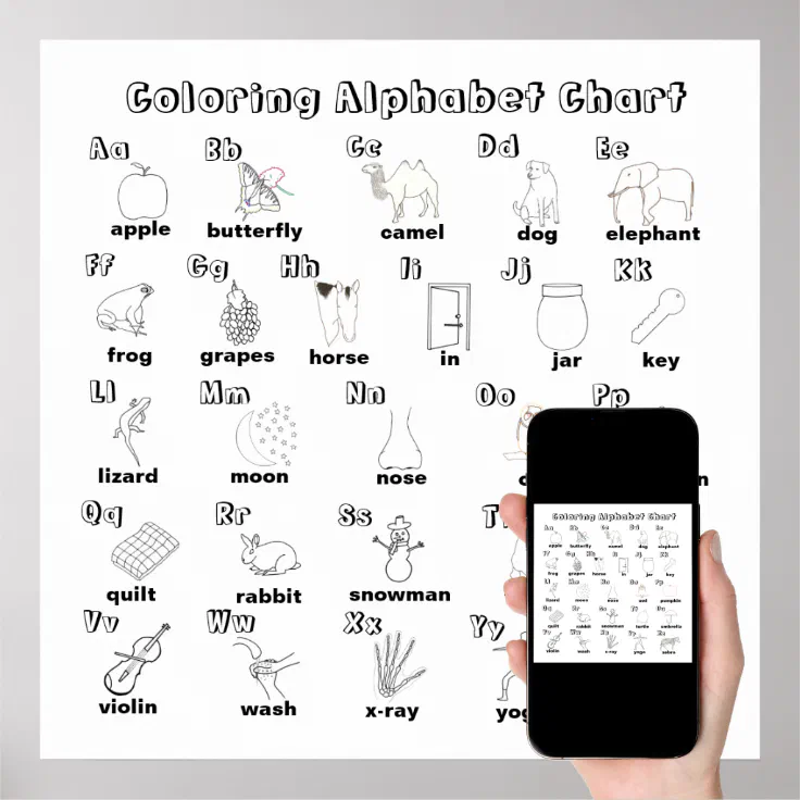 Coloring Alphabet Chart to Color Poster | Zazzle