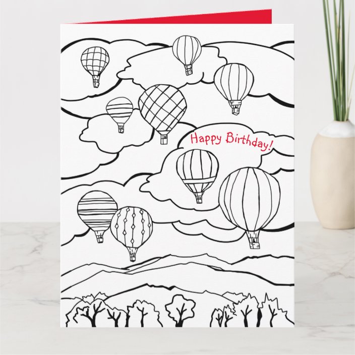 Coloring Book Birthday Card Hot Air Balloons | Zazzle.com