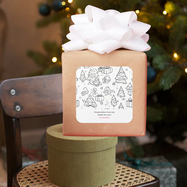 Coloring Outline Of Christmas Square Sticker | Zazzle