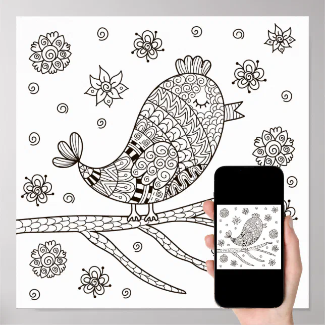 Coloring Page Bird Chirping Poster | Zazzle