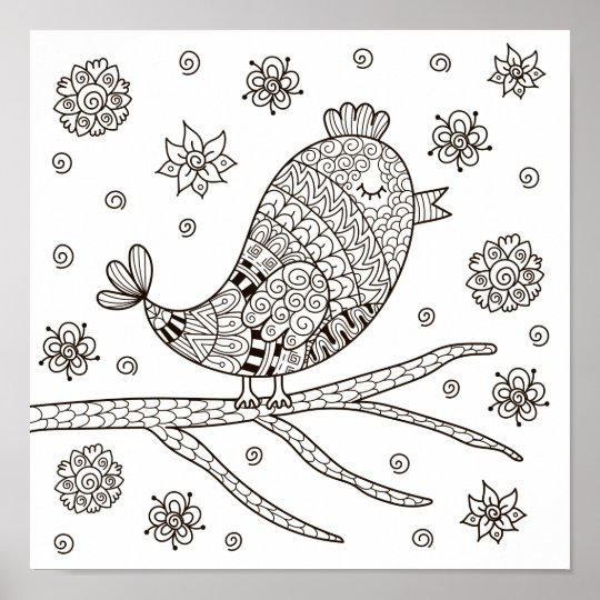 Coloring Page Bird Chirping Poster | Zazzle.com