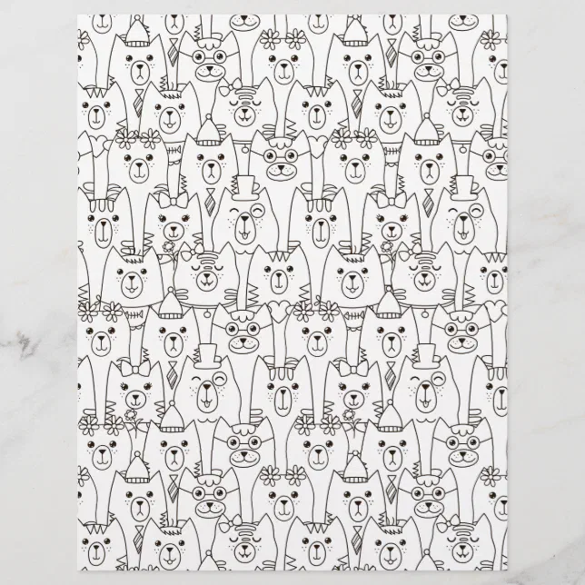 Coloring Page Cat Clowder Scrapbook Paper | Zazzle