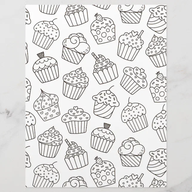 Coloring Page Cupcake Party Scrapbook Paper | Zazzle