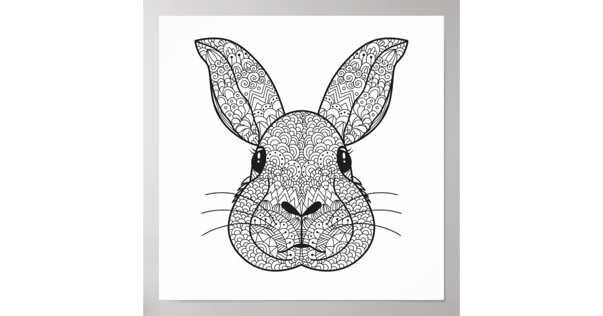 Coloring Page Rabbit Head Poster | Zazzle