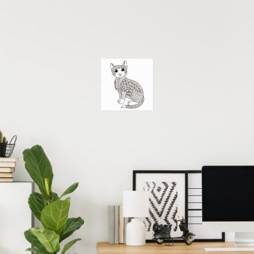 Coloring Page Sitting Cat Poster | Zazzle