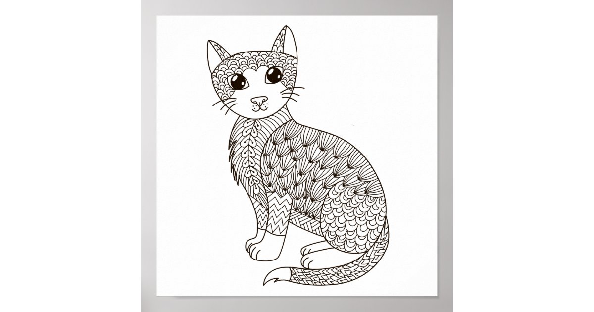 Coloring Page Sitting Cat Poster | Zazzle