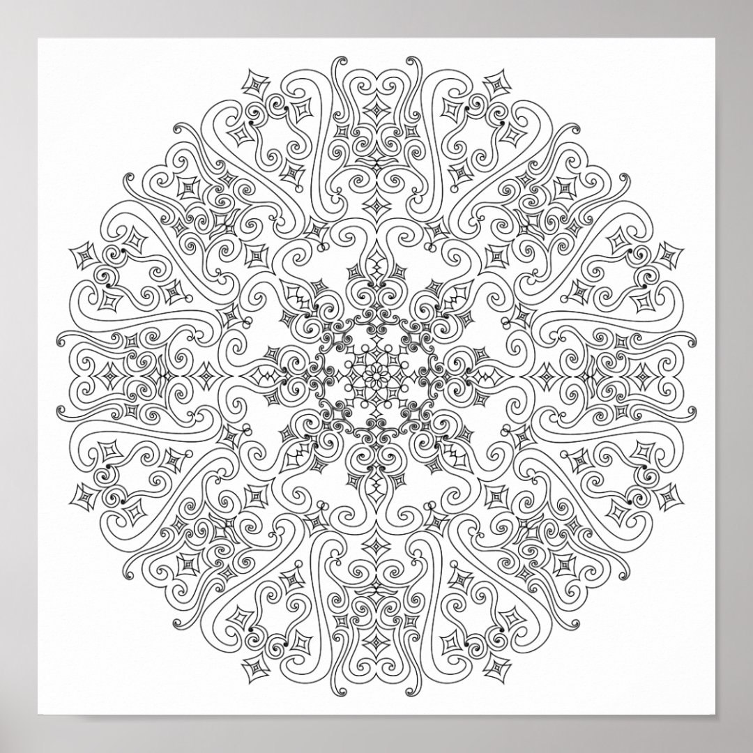 Coloring Poster – Funky Scrolls Mandala | Zazzle