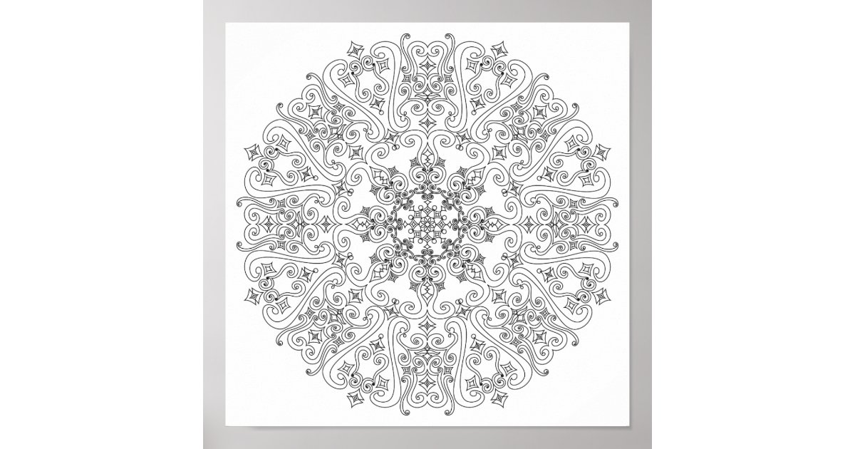 Coloring Poster – Funky Scrolls Mandala | Zazzle