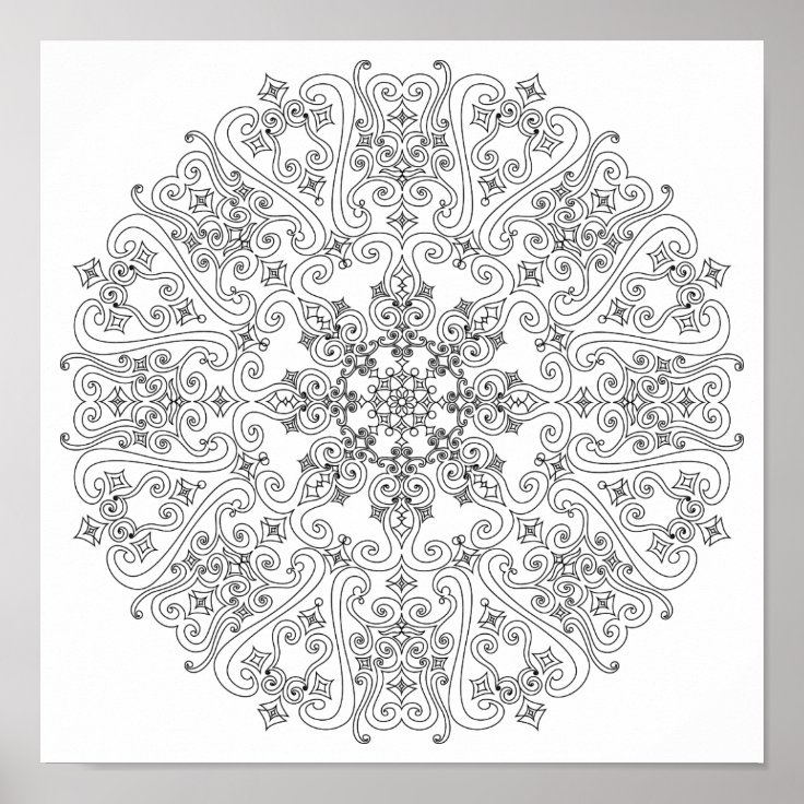 Coloring Poster – Funky Scrolls Mandala | Zazzle