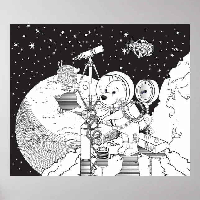 Coloring space with an astronaut puppy poster | Zazzle